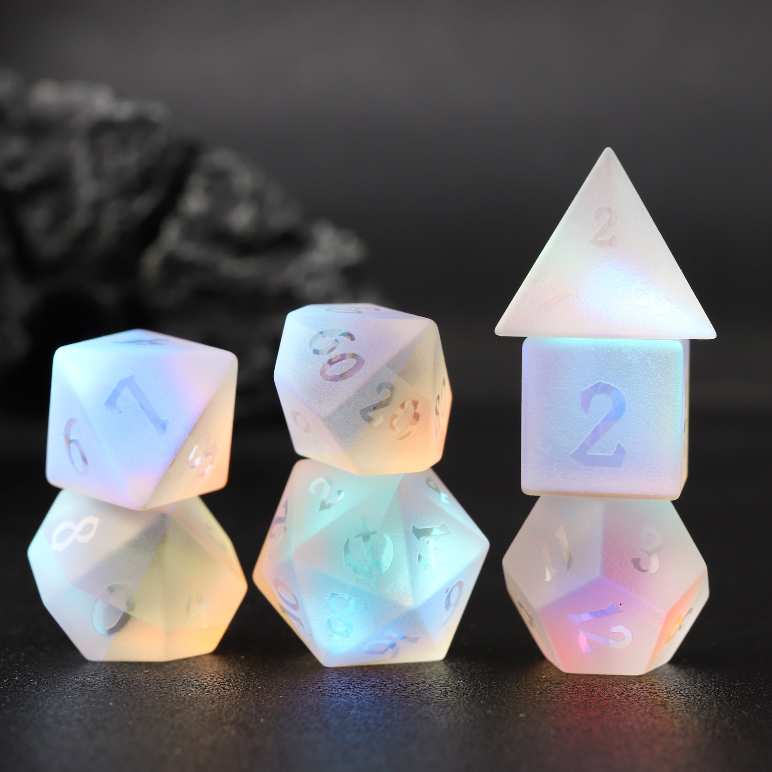 Raised Moon Dagger Prismatic Glass D&D Dice Set – Rolldnddice